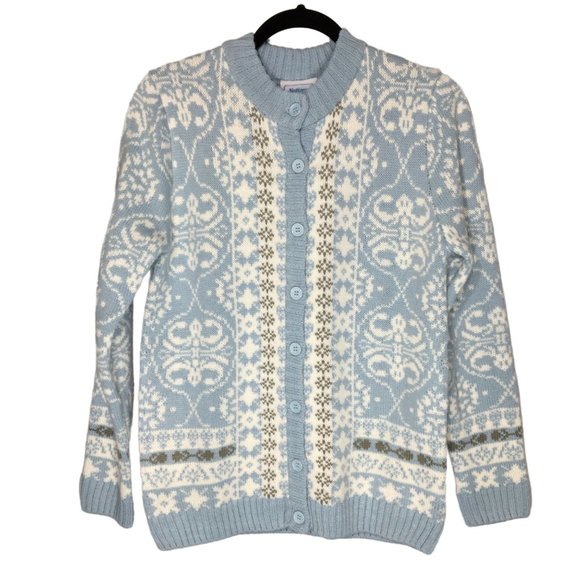 Vintage | Sweaters | Vintage Grandma Cardigan Sweater Blue Button Front ...